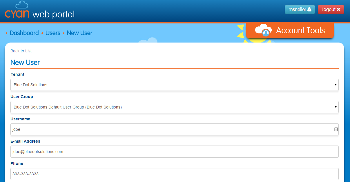 Creating User Accounts for Cyan Web Portal – Blue Dot Solutions